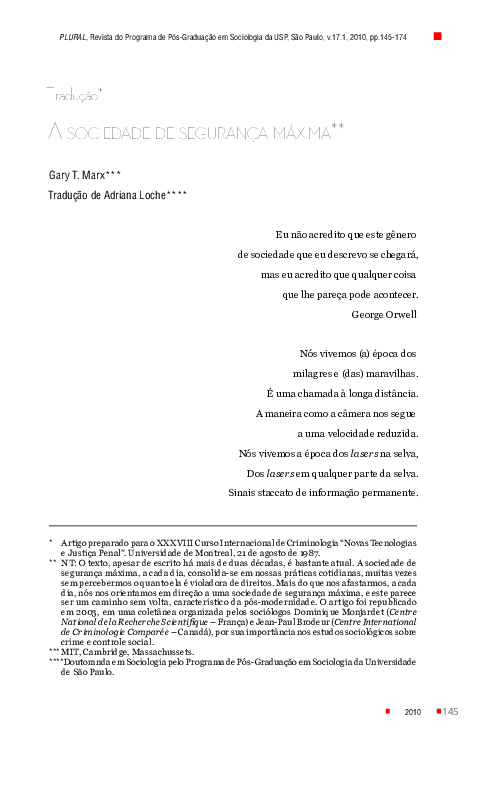 (PDF) A sociedade de segurança máxima, de Gary T. Marx