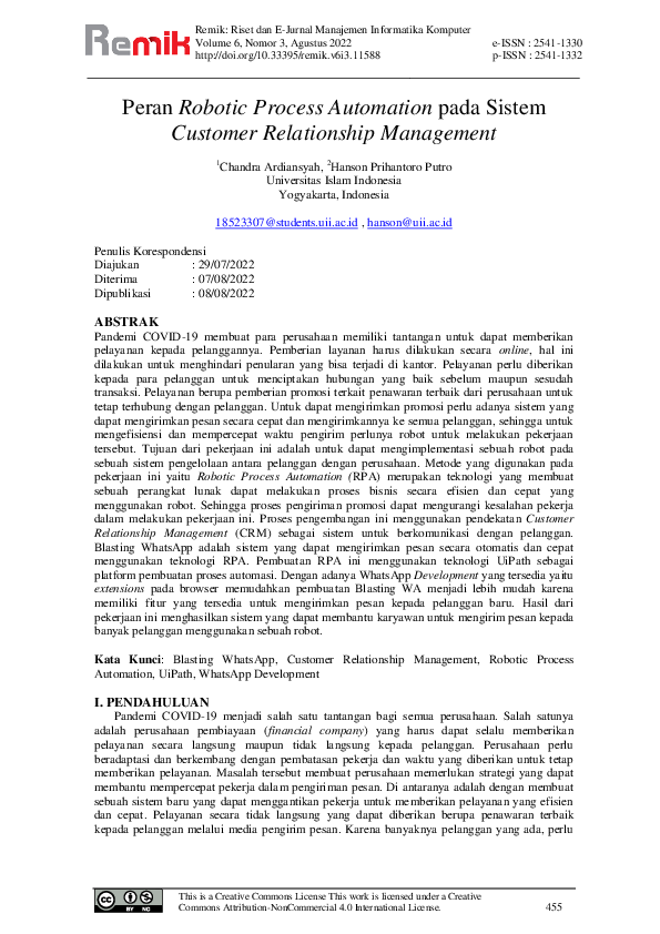 (PDF) Peran Robotic Process Automation pada Sistem Customer Relationship Management