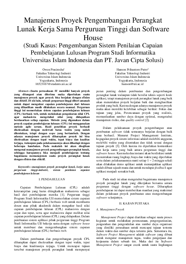 (PDF) Manajemen Proyek Pengembangan Perangkat Lunak Kerja Sama Kampus ...