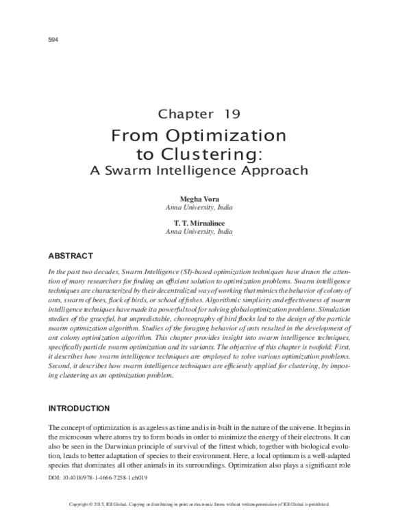 (PDF) From Optimization to Clustering: A Swarm Intelligence Approach