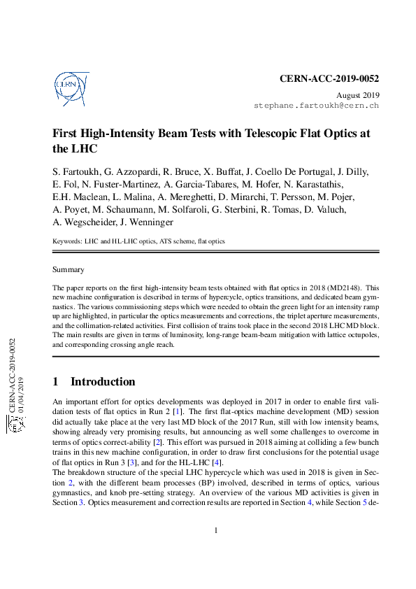 (PDF) First High-Intensity Beam Tests with Telescopic Flat Optics at ...