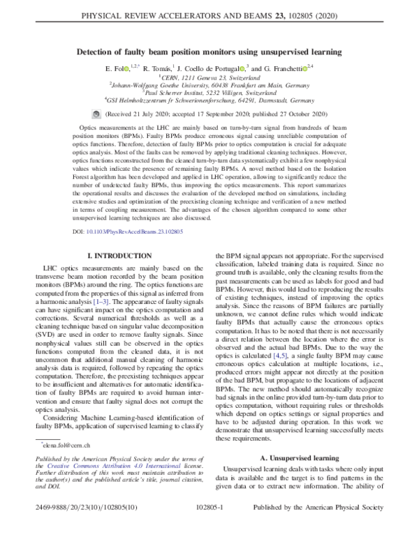 (PDF) Detection of faulty beam position monitors using unsupervised ...