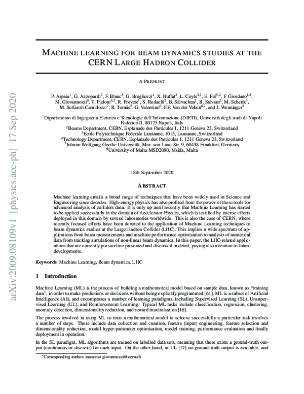 (PDF) Machine learning for beam dynamics studies at the CERN Large ...