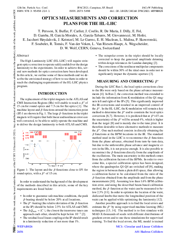 (PDF) Optics Measurements and Correction Plans for the HL-LHC | Elena ...