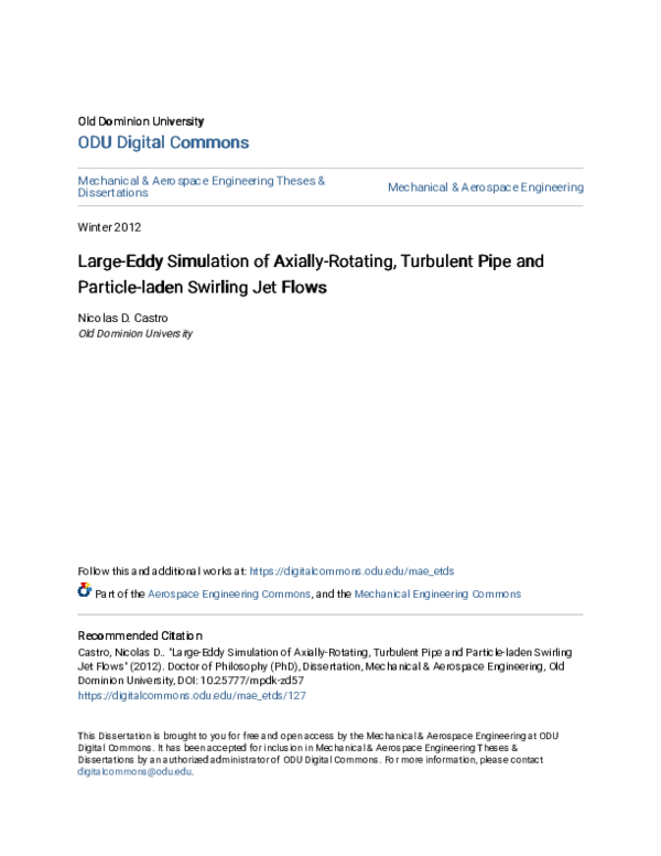 (PDF) Large-eddy simulation of axially-rotating, turbulent pipe and particle-laden swirling jet ...
