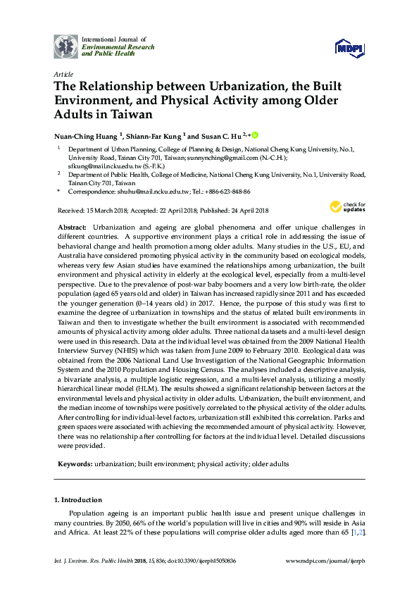 (PDF) The Relationship between Urbanization, the Built Environment, and Physical Activity among ...