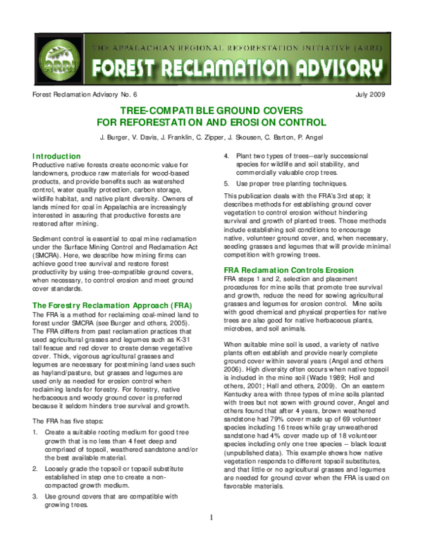 (PDF) Tree compatible groundcovers for reforestation and erosion control