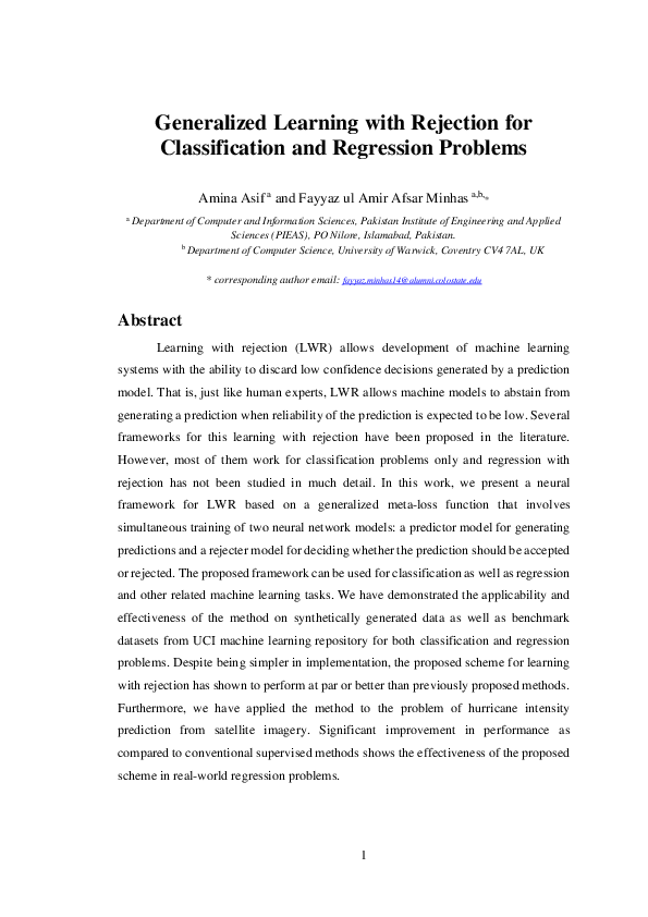 (PDF) Generalized Learning with Rejection for Classification and ...