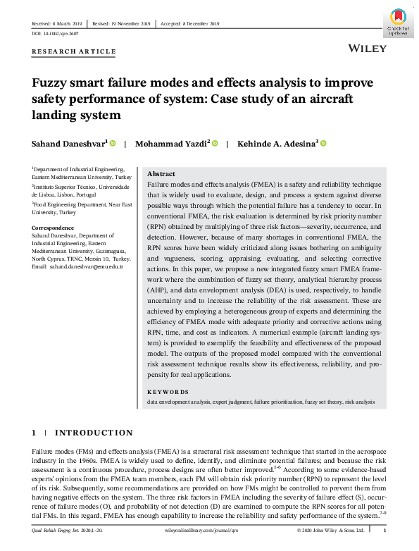 (PDF) Fuzzy smart failure modes and effects analysis to improve safety performance of system ...