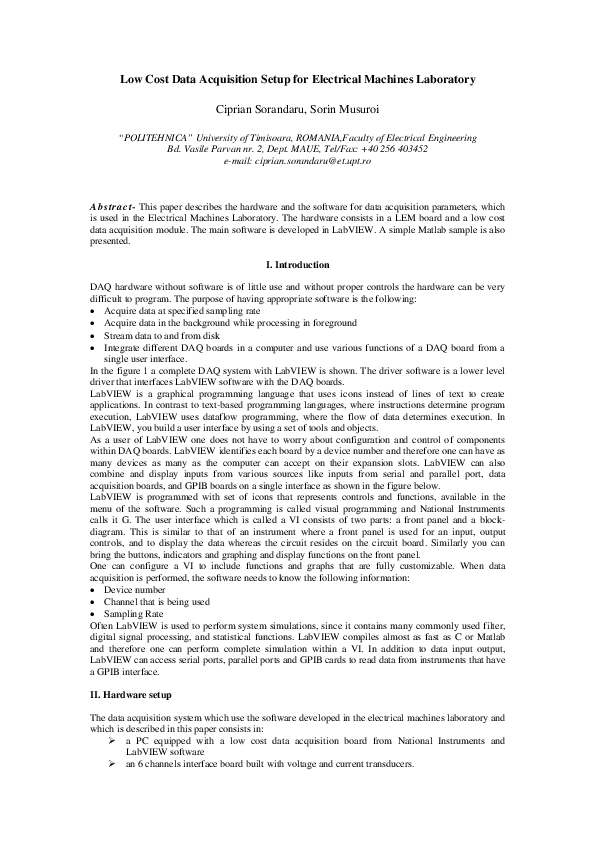 (PDF) Low Cost Data Acquisition Setup for Electrical Machines Laboratory