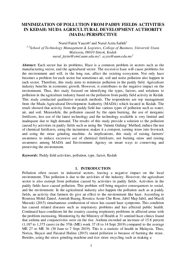 (PDF) Minimization of pollution from paddy fields activities in Kedah: Muda Agricultural ...