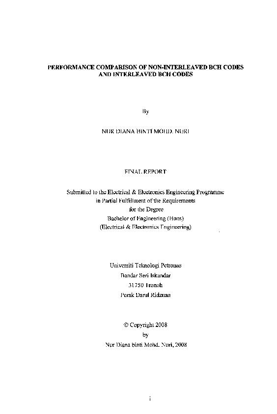 (PDF) Performance Comparison of Non-Interleaved BCH Codesand Interleaved BCH Codes