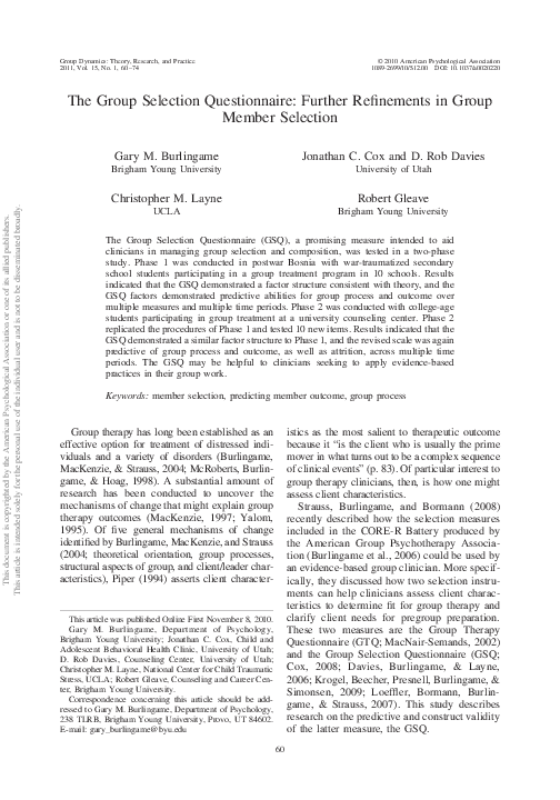 (PDF) The Group Selection Questionnaire: Further refinements in group ...