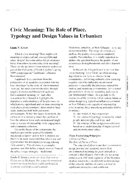 (PDF) Civic Meaning: The Role of Place, Typology and Design Values in ...