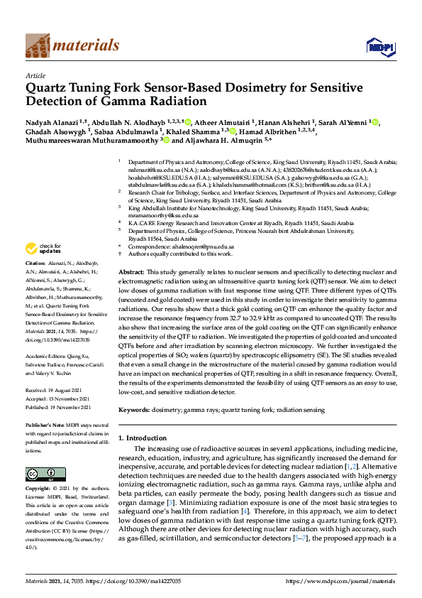 (PDF) Quartz Tuning Fork Sensor-Based Dosimetry for Sensitive Detection of Gamma Radiation