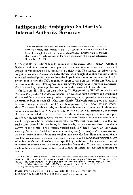 (PDF) Indispensable ambiguity: Solidarity's internal authority structure