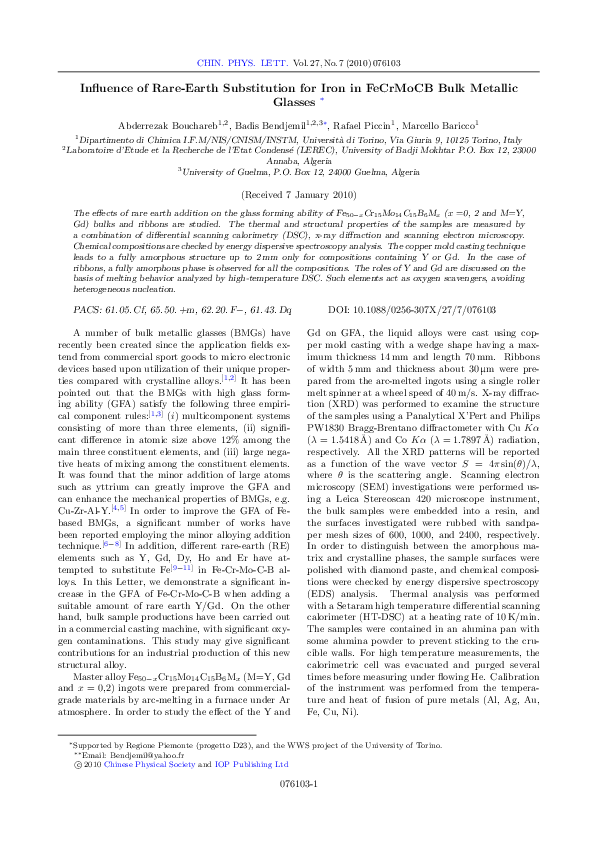 (PDF) Influence of Rare-Earth Substitution for Iron in FeCrMoCB Bulk ...
