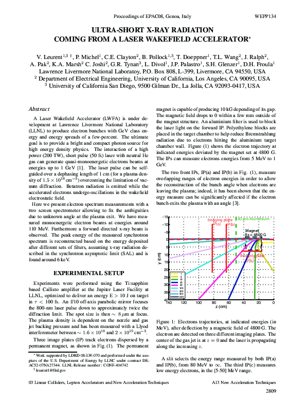 (PDF) Ultra-short x-ray Radiation coming from a Laser Wakefield Accelerator