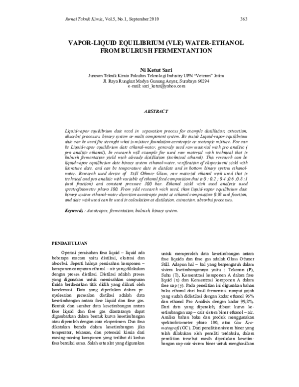 (PDF) Vapor-liquid Equilibrium (Vle) Water-ethanol From Bulrush ...