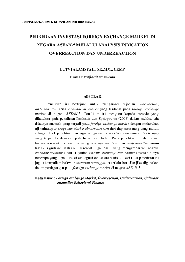 (PDF) Perbedaan Investasi Foreign Exchange Market DI Negara ASEAN-5 ...