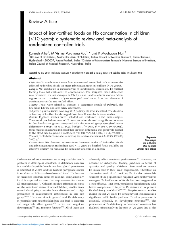 (PDF) Impact of iron-fortified foods on Hb concentration in children