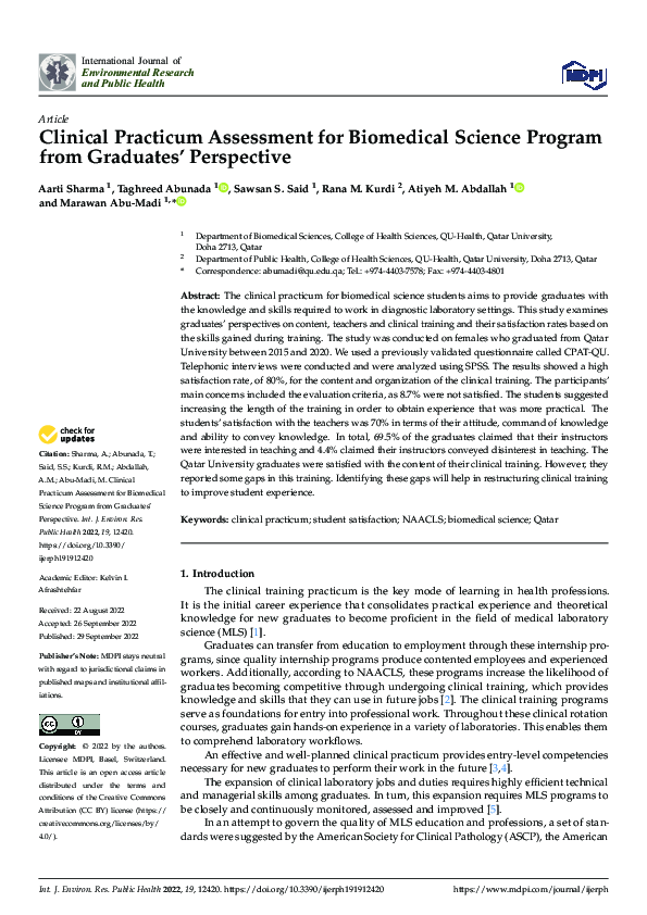 (PDF) Clinical Practicum Assessment for Biomedical Science Program from ...