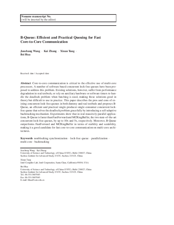 (PDF) B-Queue: Efficient and Practical Queuing for Fast Core-to-Core Communication