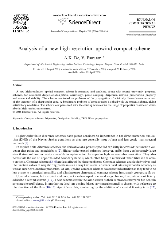 Pdf Analysis Of A New High Resolution Upwind Compact Scheme