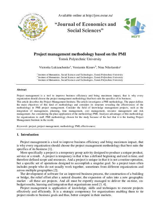 (PDF) Project management methodology based on the PMI