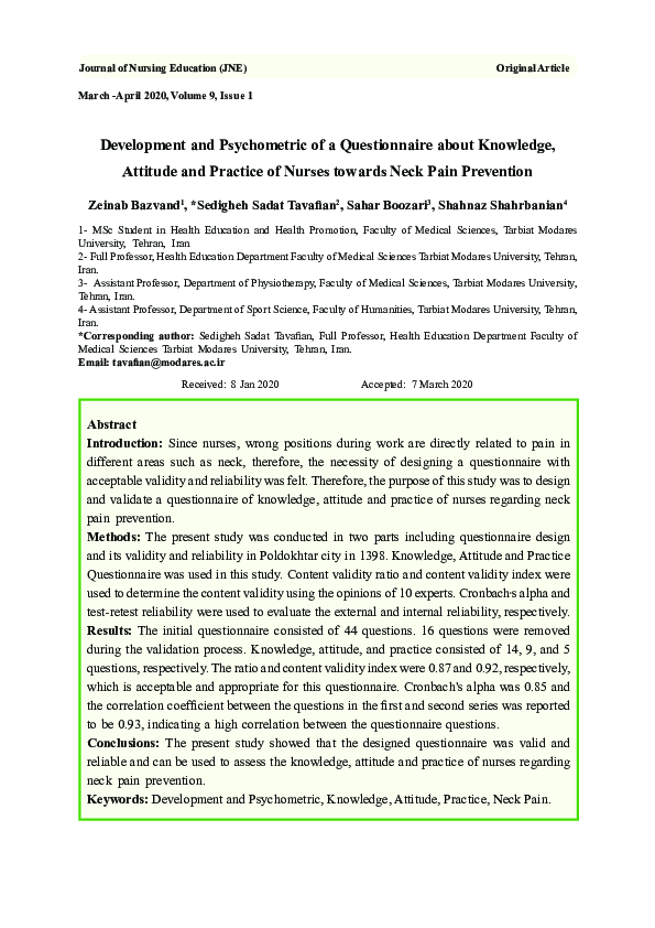 (PDF) Development and Psychometric of a Questionnaire about Knowledge ...
