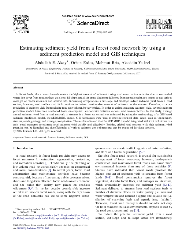 (PDF) Estimating sediment yield from a forest road network by using a sediment prediction model ...