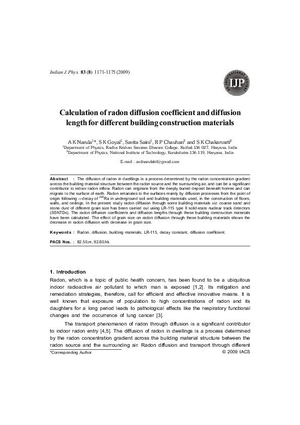 (PDF) Calculation of radon diffusion coefficient and diffusion length ...