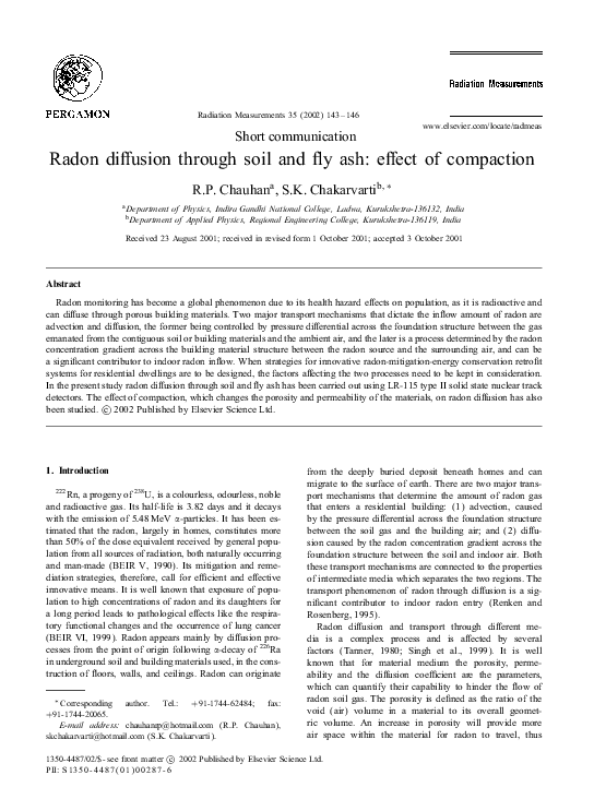 (PDF) Radon diffusion through soil and fly ash: effect of compaction