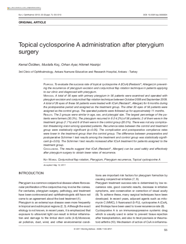 (PDF) Topical Cyclosporine a Administration after Pterygium Surgery