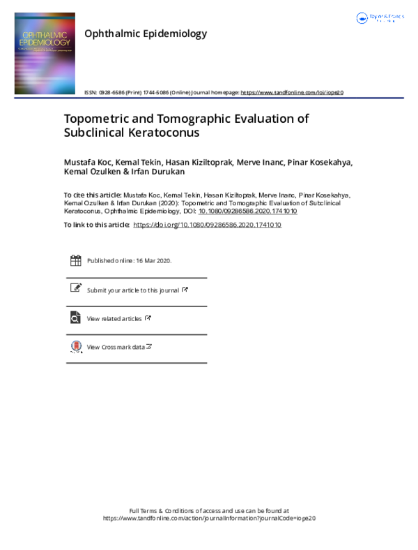 (PDF) Topometric and Tomographic Evaluation of Subclinical Keratoconus