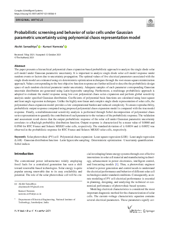 (PDF) Probabilistic screening and behavior of solar cells under Gaussian parametric uncertainty ...