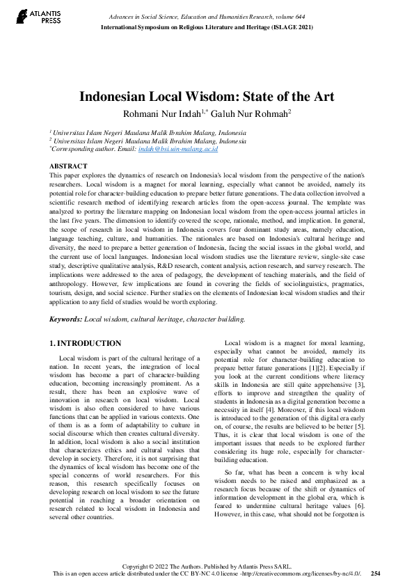 (PDF) Indonesian Local Wisdom: State of the Art