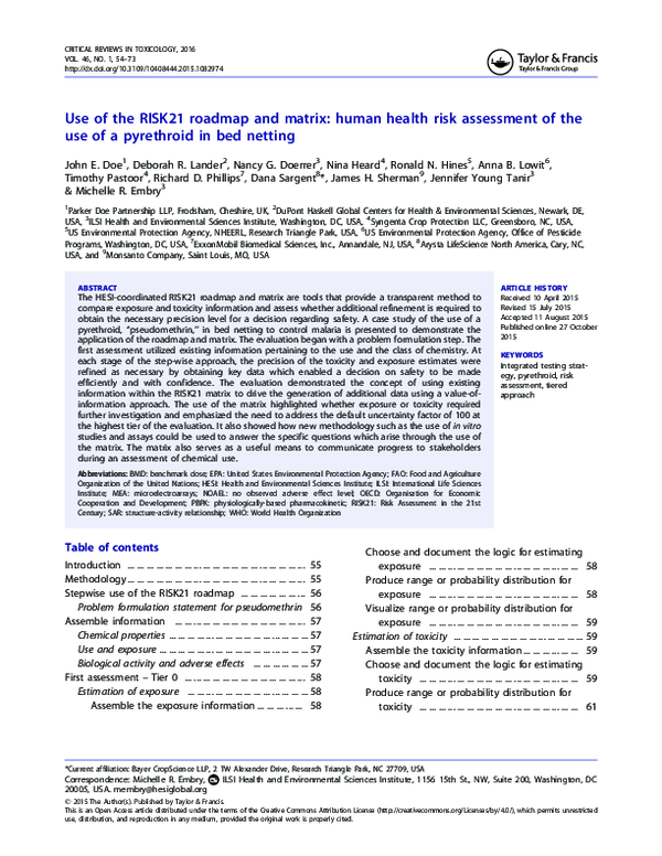 (PDF) Use of the RISK21 roadmap and matrix: human health risk assessment of the use of a ...