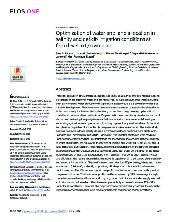Pdf Optimization Of Water And Land Allocation In Salinity And Deficit