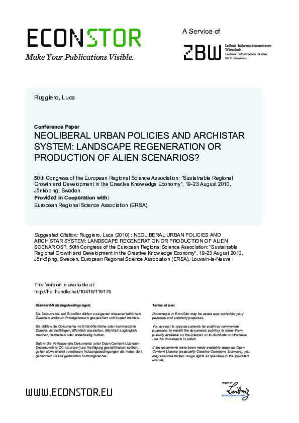(PDF) Neoliberal Urban Policies and Archistar System: Landscape Regeneration or Production of ...
