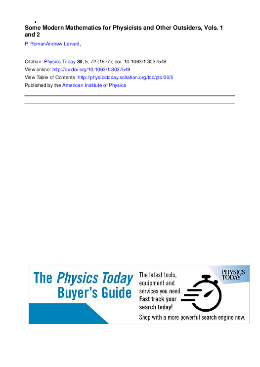 (PDF) Some Modern Mathematics for Physicists and Other Outsiders
