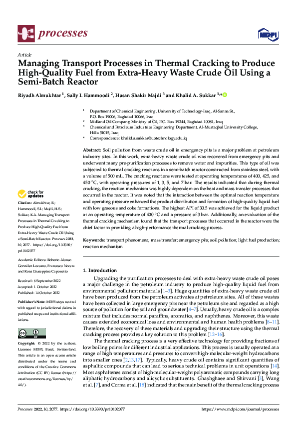 (PDF) Managing Transport Processes in Thermal Cracking to Produce High-Quality Fuel from Extra ...