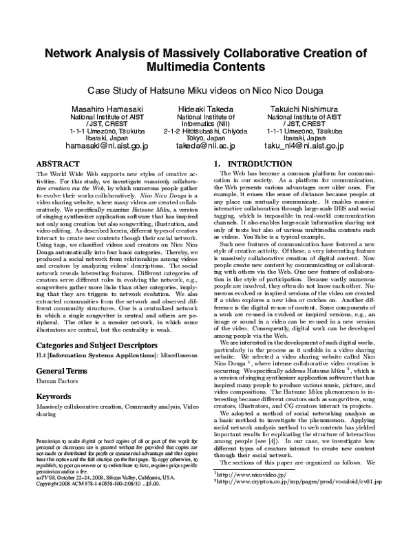 (PDF) Network analysis of massively collaborative creation of multimedia contents