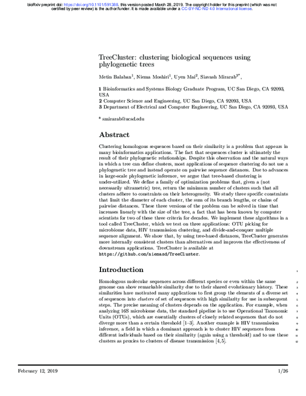 (PDF) TreeCluster: clustering biological sequences using phylogenetic trees