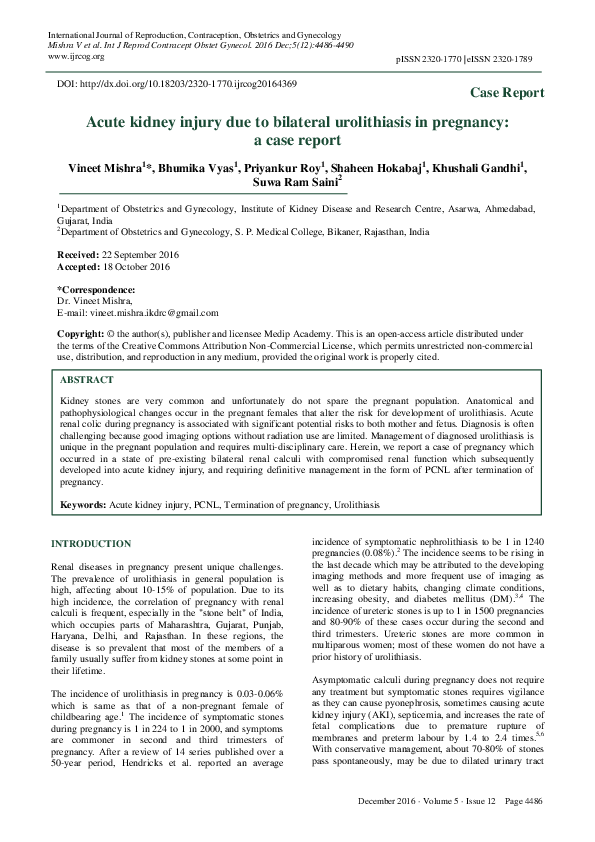 (PDF) Acute kidney injury due to bilateral urolithiasis in pregnancy: a ...