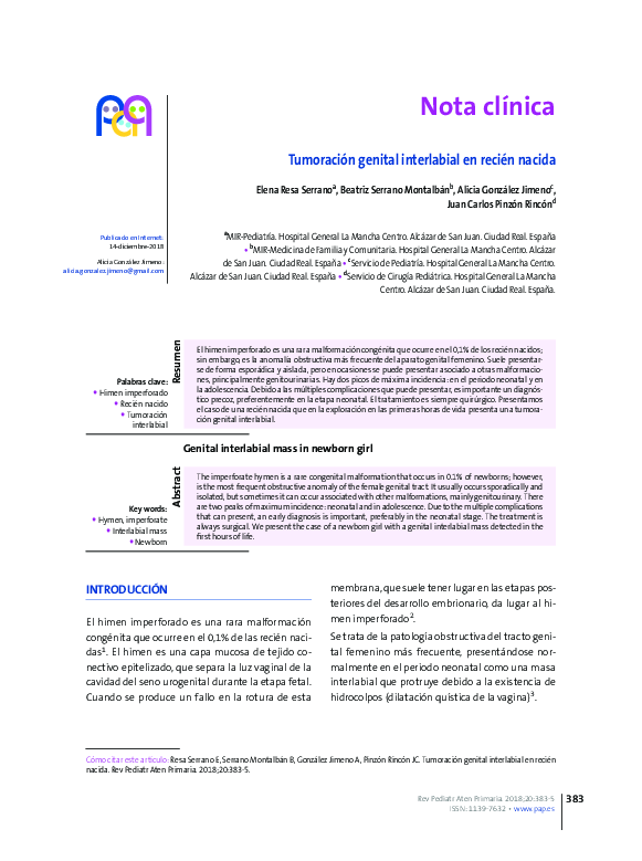 (PDF) Tumoración genital interlabial en recién nacida