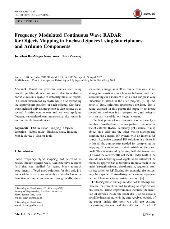 (PDF) Frequency Modulated Continuous Wave RADAR for Objects Mapping in Enclosed Spaces Using ...