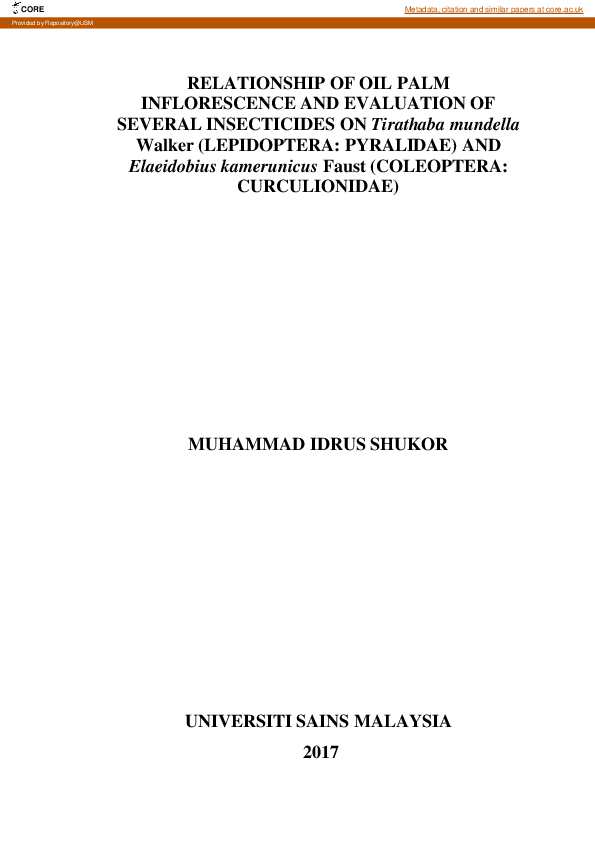 (PDF) Relationship Of Oil Palm Inflorescence And Evaluation Of Several ...