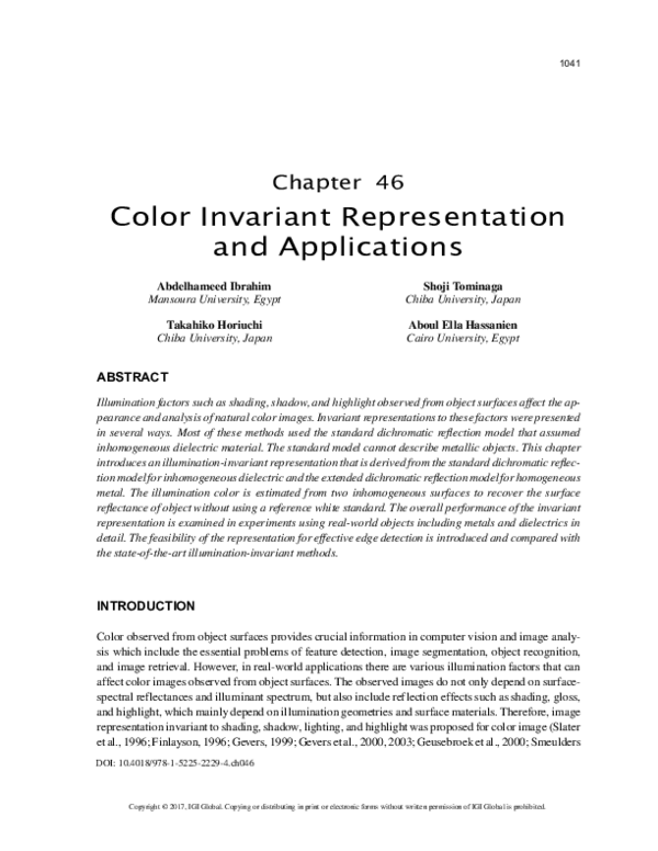 (PDF) Color Invariant Representation and Applications