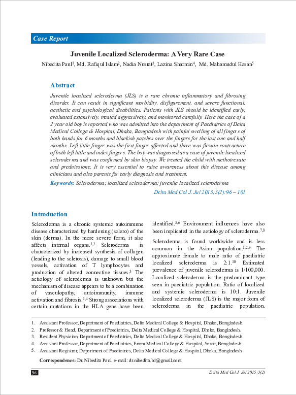 Pdf Juvenile Localized Scleroderma A Very Rare Case